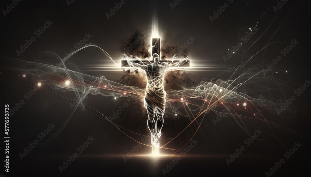 Jesus Christ on the Cross, Futuristic background. Generative AI Stock ...