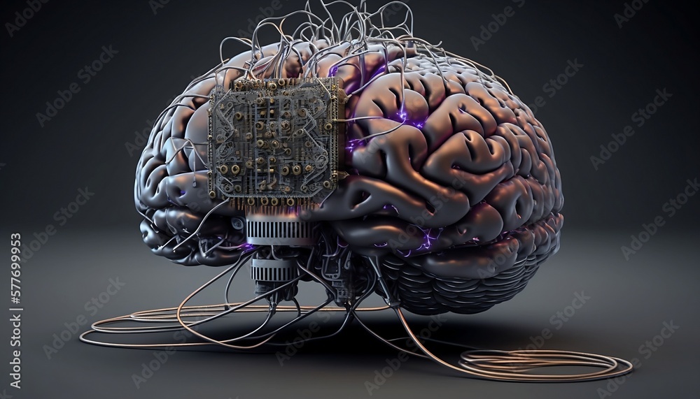 human brain connected to machines neurolink - generative ai Stock ...