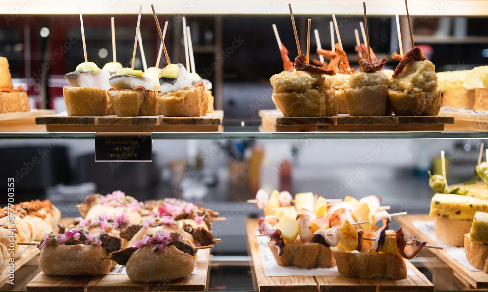 Snacks in tapas bar in Spain, traditional Spanish food Stock Photo ...