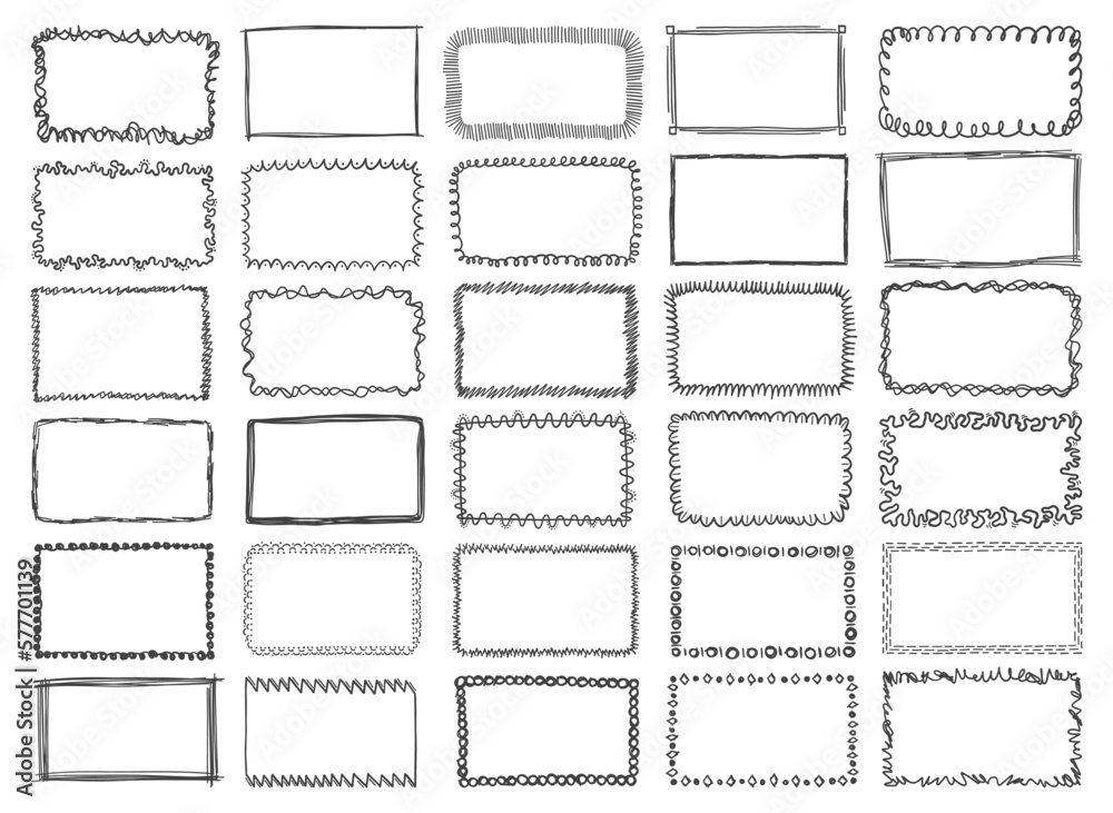 Frames doodle vector. Set of 30 simple doodle frames. Pencil effect ...