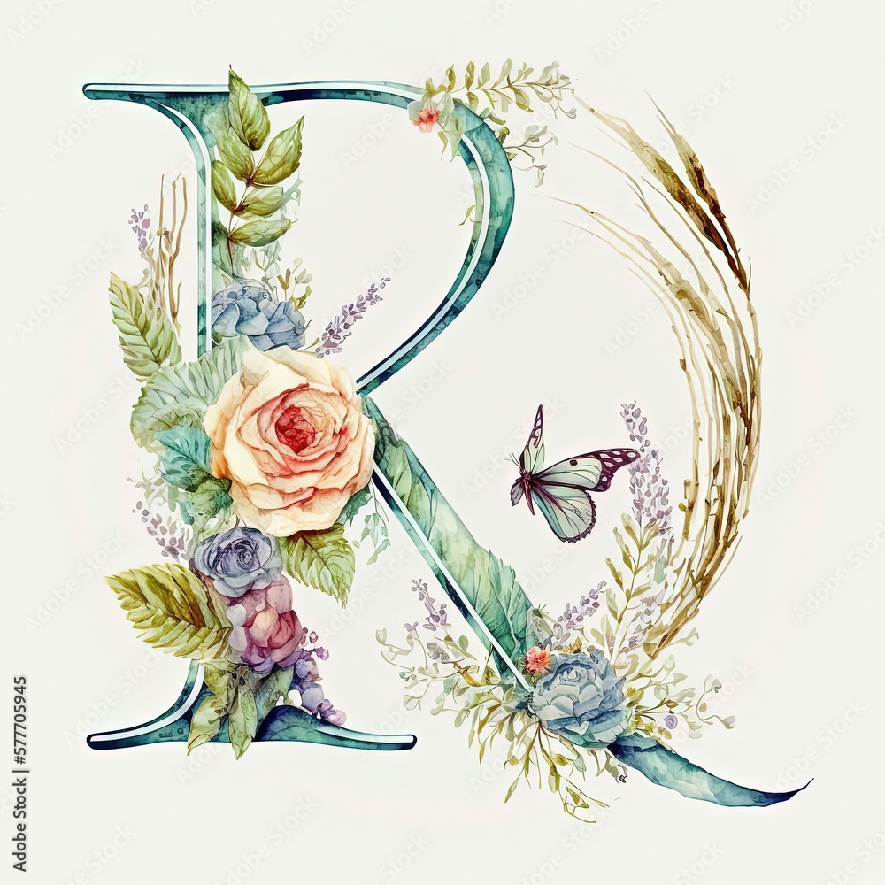 elegant floral alphabet letter R for your wedding invitations card ...