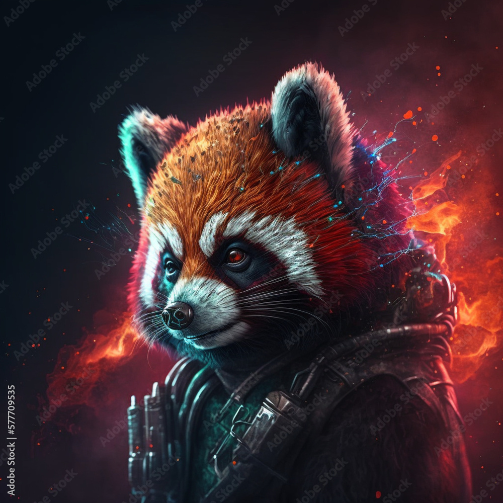 detailed portrait of a Dark-Brown cyberpunk Red panda made with ashes ...