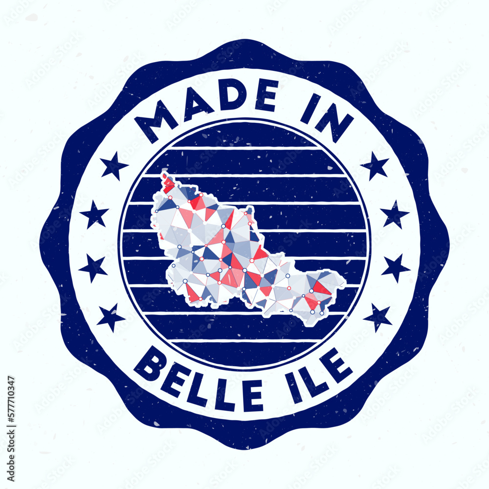 Made In Belle Ile. island round stamp. Seal of Belle Ile with border ...