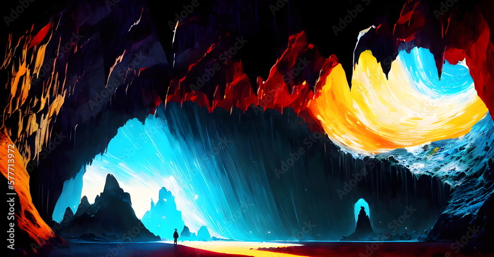 Landscape Adventure cave opening Dungeon Cavern painting mysterious den ...