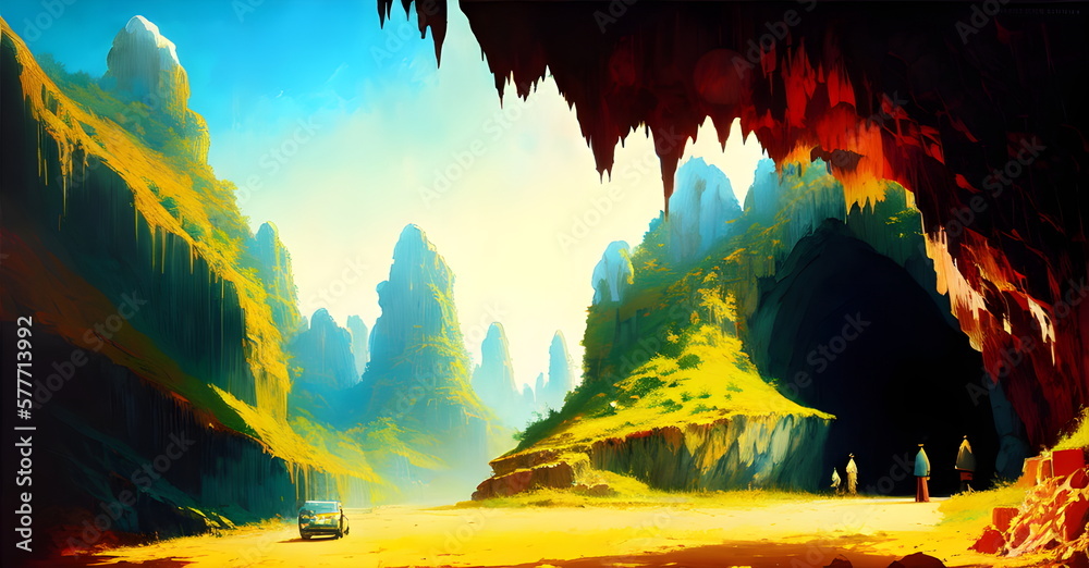 Landscape Adventure cave opening Dungeon Cavern painting mysterious den ...
