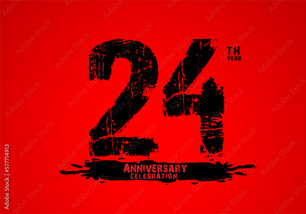 24 years anniversary celebration logotype on red background, 24th ...