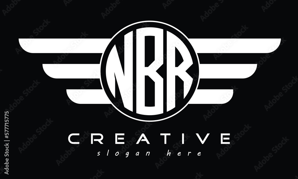 NBR three letter monogram type circle letter logo with wings vector template. Stock Vector ...