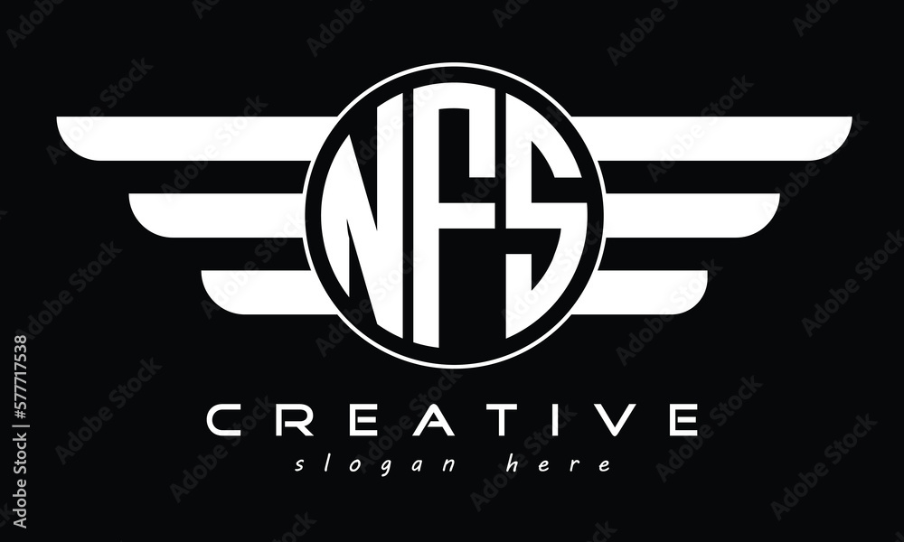 NFS three letter monogram type circle letter logo with wings vector ...