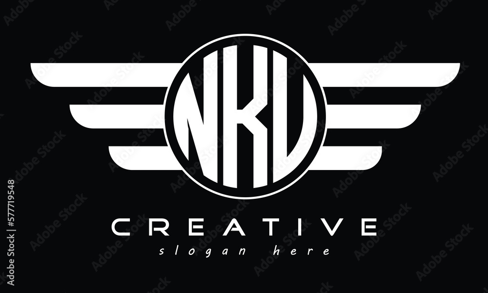 NKU three letter monogram type circle letter logo with wings vector ...