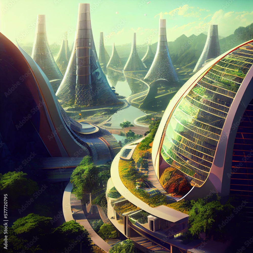 a futuristic smart city with sustainable architecture and renewable ...