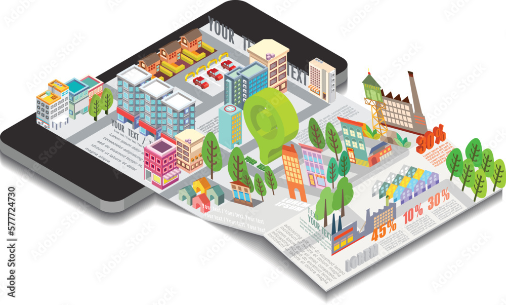 Digital brochure, City map on mobile application, Vector illustration ...