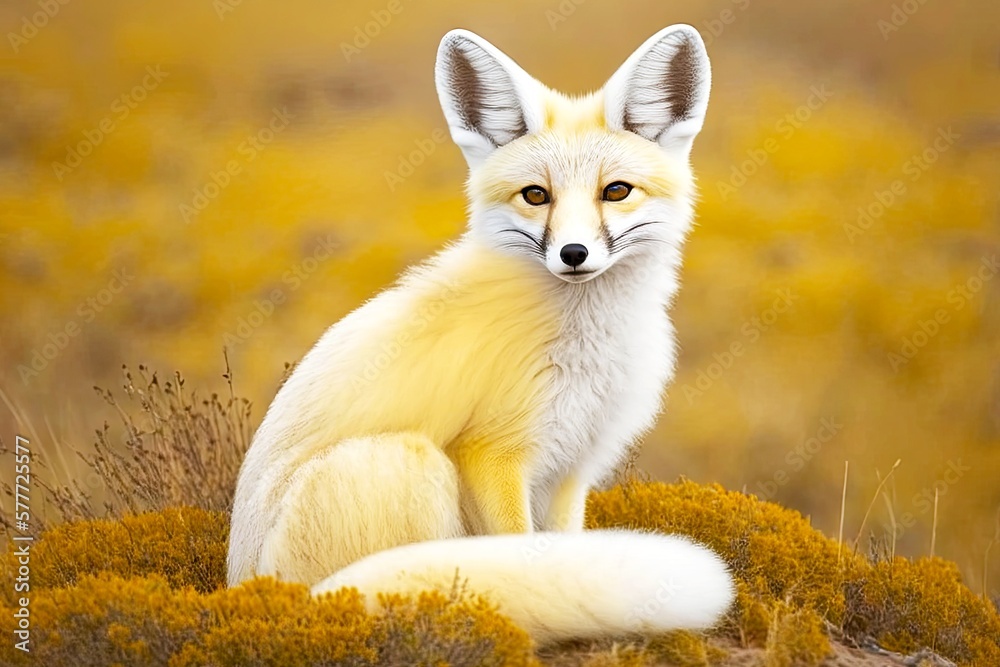 yellow arctic fox with beautiful ears and round face, created with ...