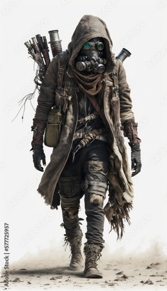 Stalker from wasteland, nuclear war survival human Stock Illustration ...