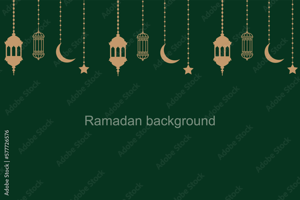 Ramadan background with a green background and a crescent moon and ...