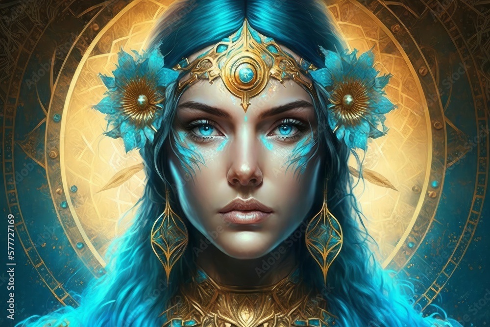 Egyptian Goddess - Royal Princess - Blue and Gold Ornaments and Flowers ...