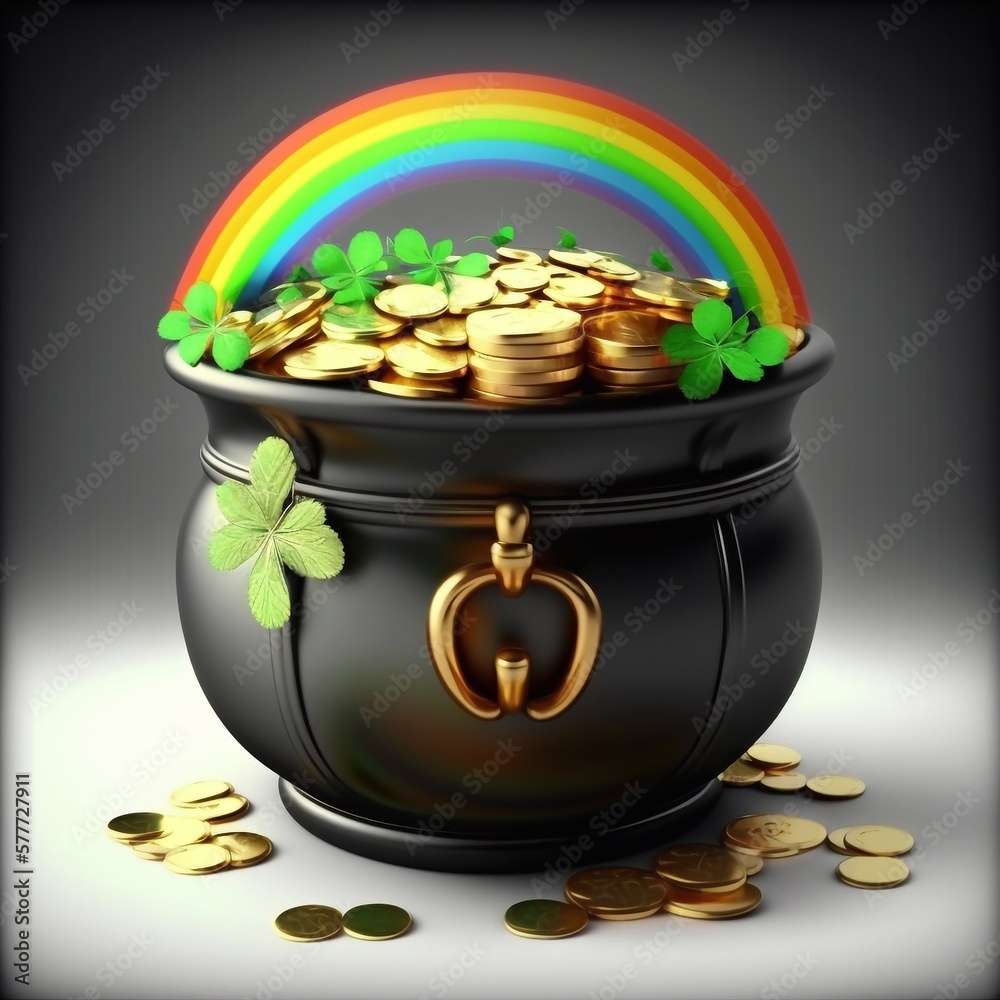 Kessel voll Gold mit Regenbogen, made by Ai, Ai-Art Stock-Illustration ...