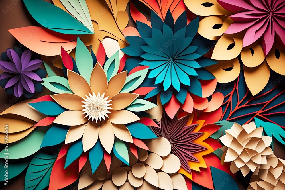 abstract multilayer flowers from multi-colored paper sheets and ...