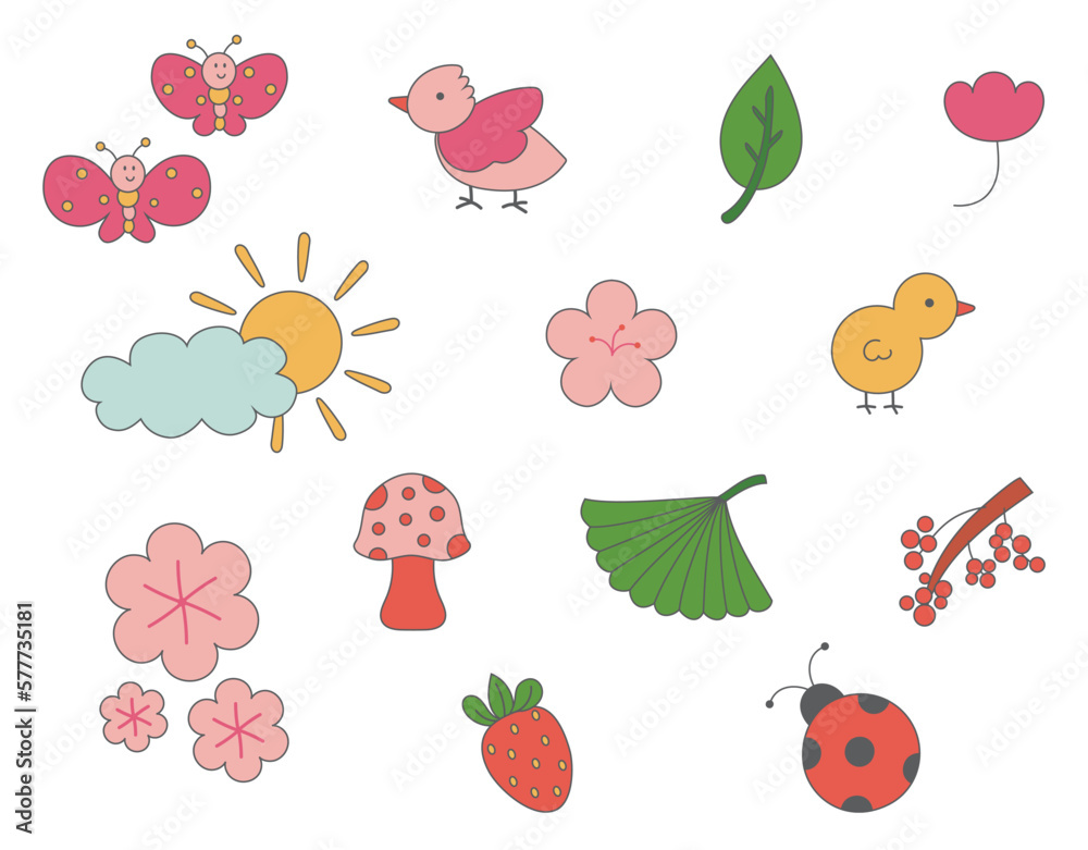 Springtime icons - Colorful, vector clip art collection of flowers ...