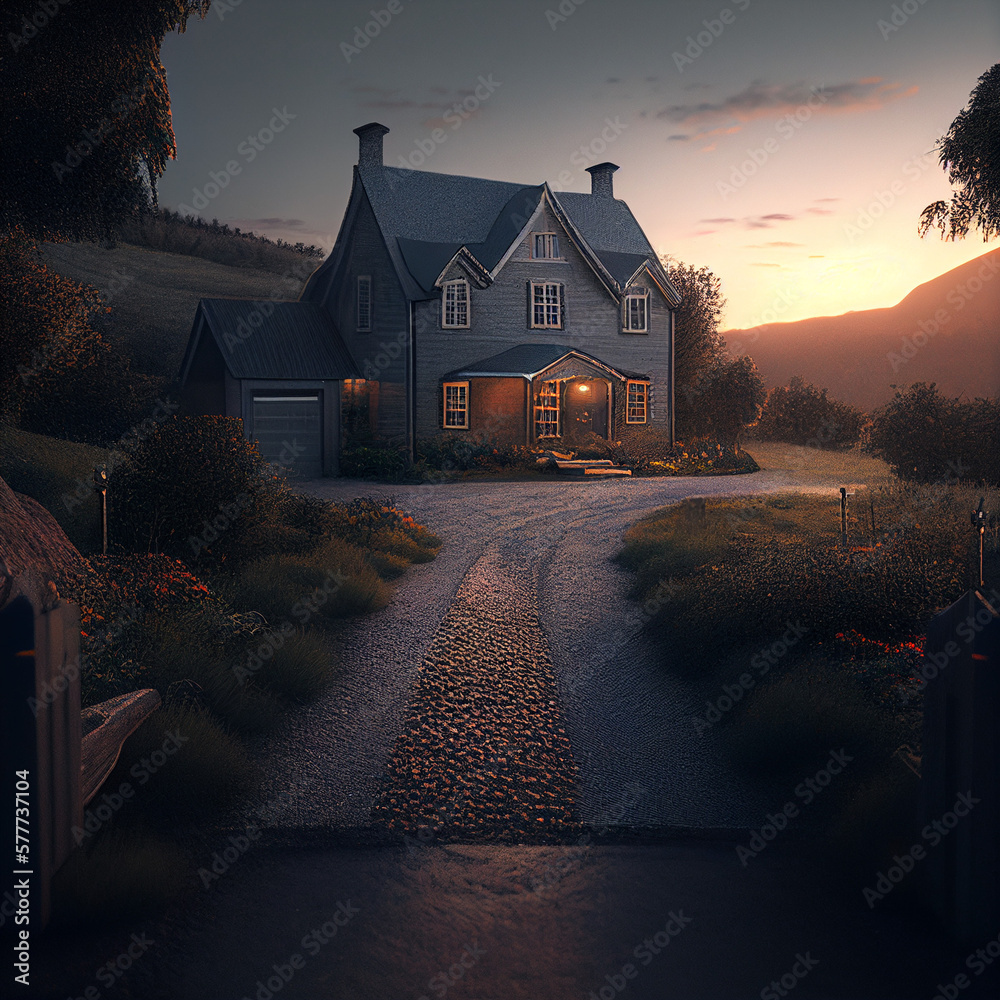 house at night Stock Illustration | Adobe Stock