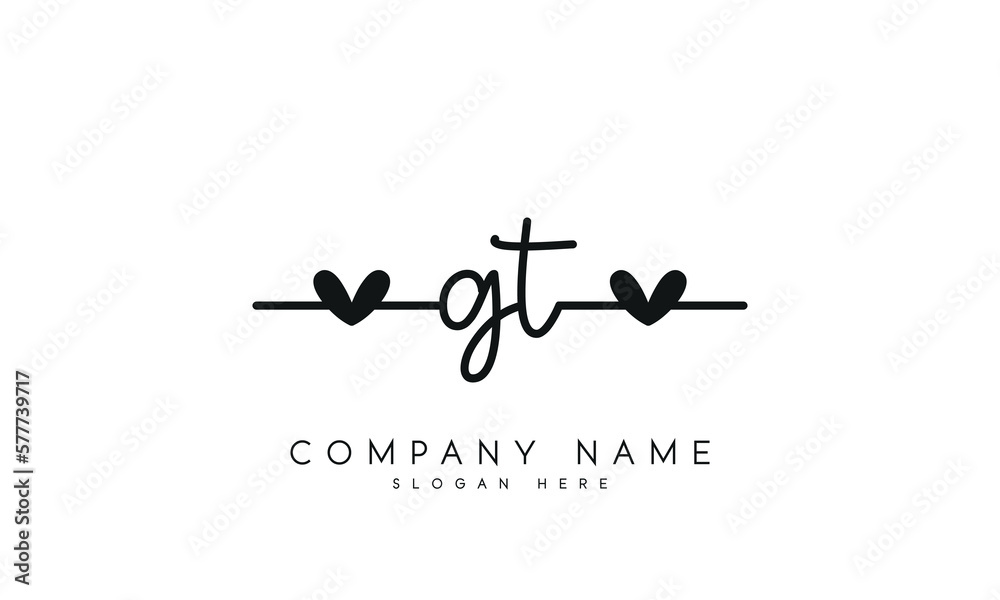 Handwriting letter gt logo design on white background. Stock Vector ...