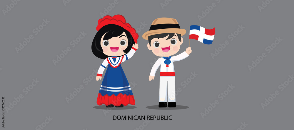 national dress with a flag. Man and woman in traditional costume ...