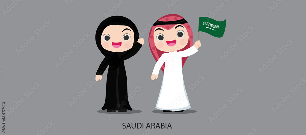 national dress with a flag. Man and woman in traditional costume ...