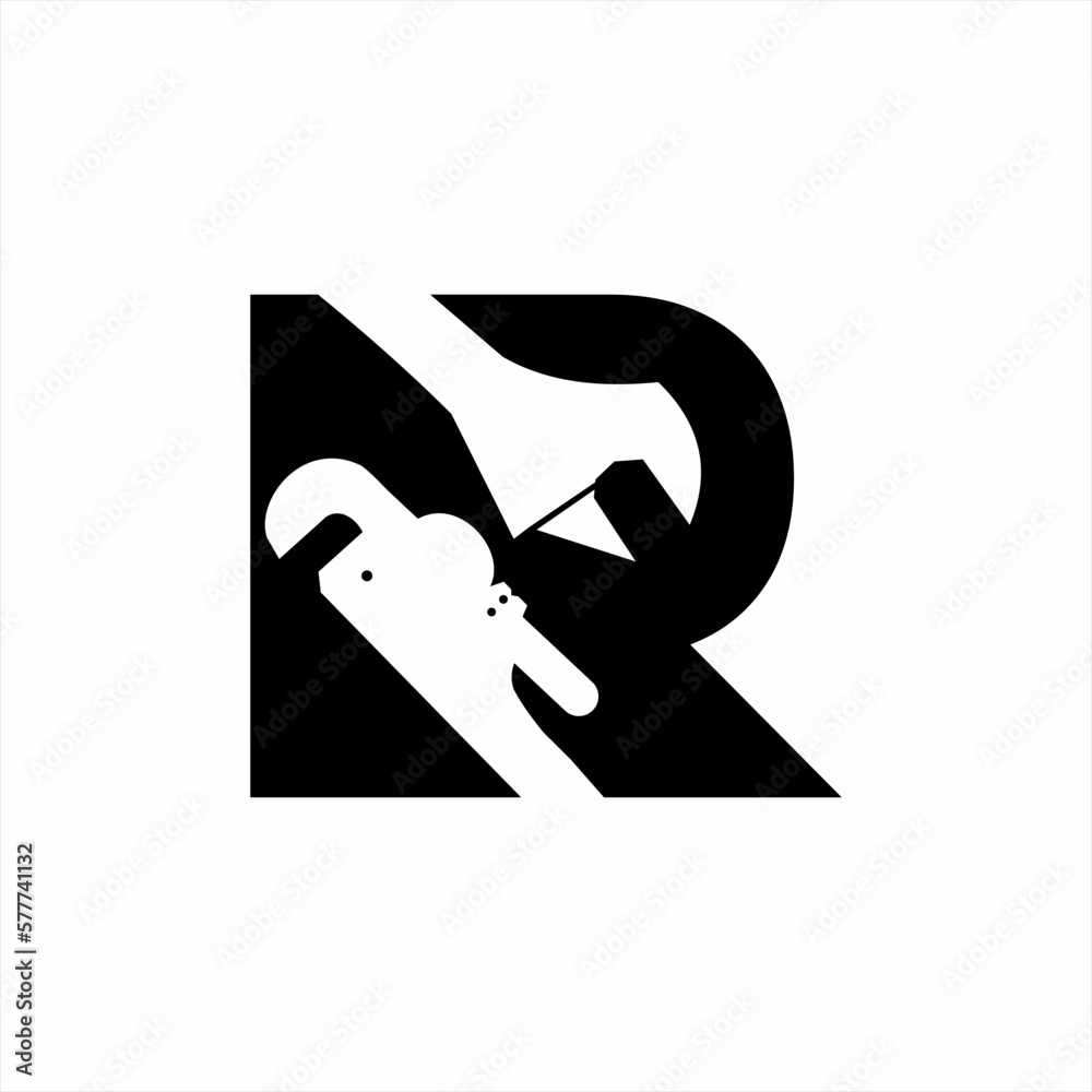 Plumbing repair logo design with letter R and wrench. Stock Vector ...