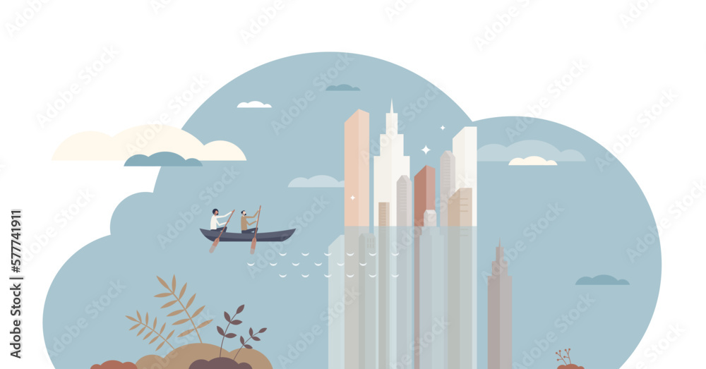 Rising ocean and sea levels as global warming scenario tiny person ...