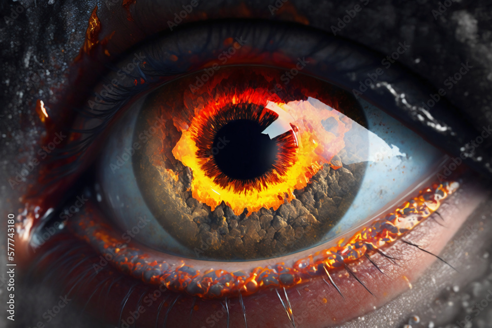 Realistic photo close look of eye made from molten lava Generative AI ...