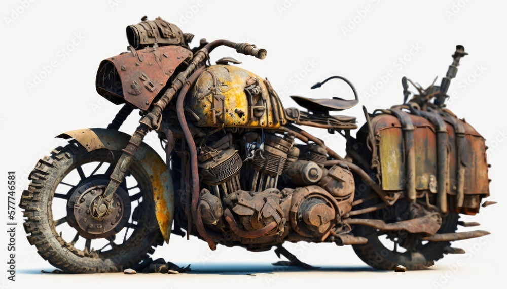 Old rusty wasteland bike, motorbike in post apocalypse word, decay ...