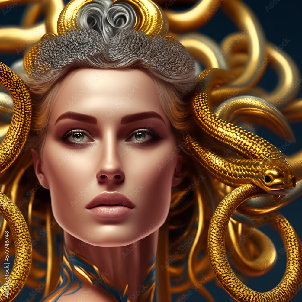 Medusa. Grecian mythological female Gorgon with snakes. Generative ...