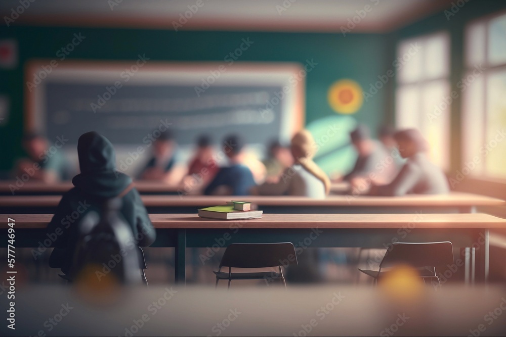 Blurred Interior of a school classroom. Generative AI Stock ...