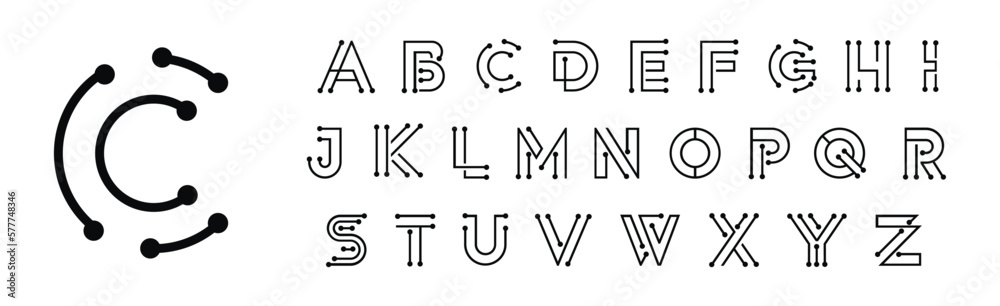 Tech vector font typeface unique design. For technology, circuits ...