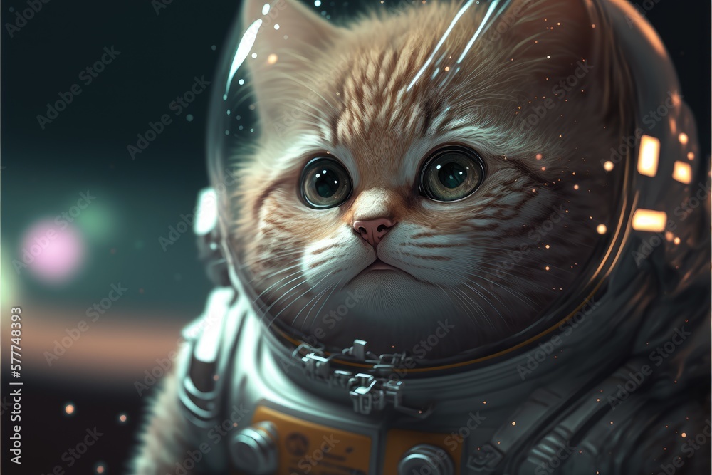 Astronaut cat floating in space with stars and galaxy background outer ...