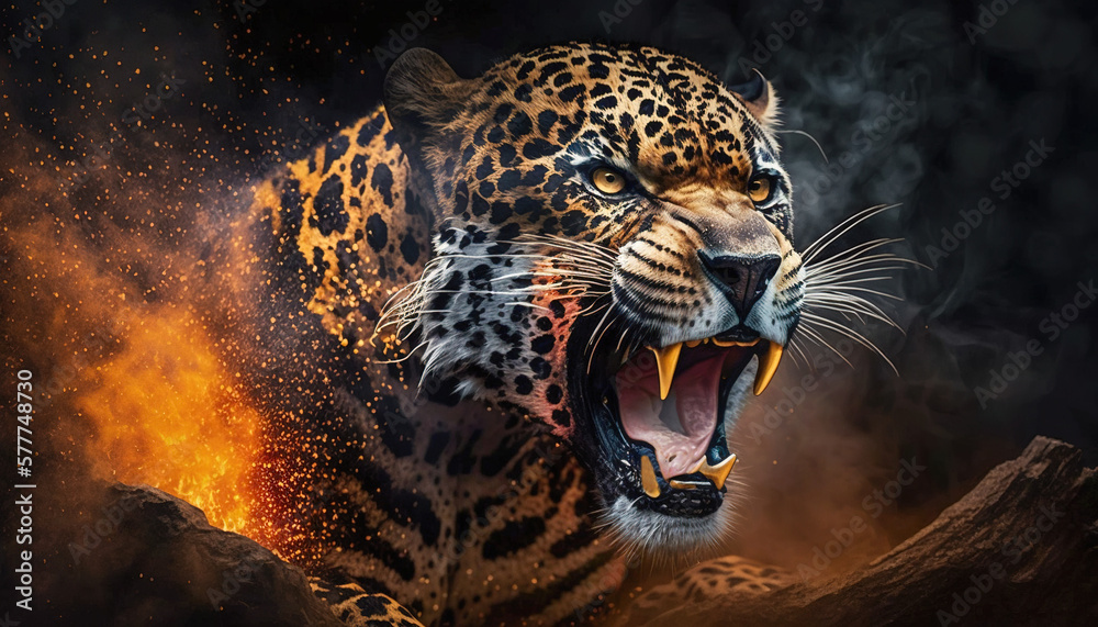 The Majesty of the Beast: An Angry Jaguar with Fire and Smoke, Apex ...