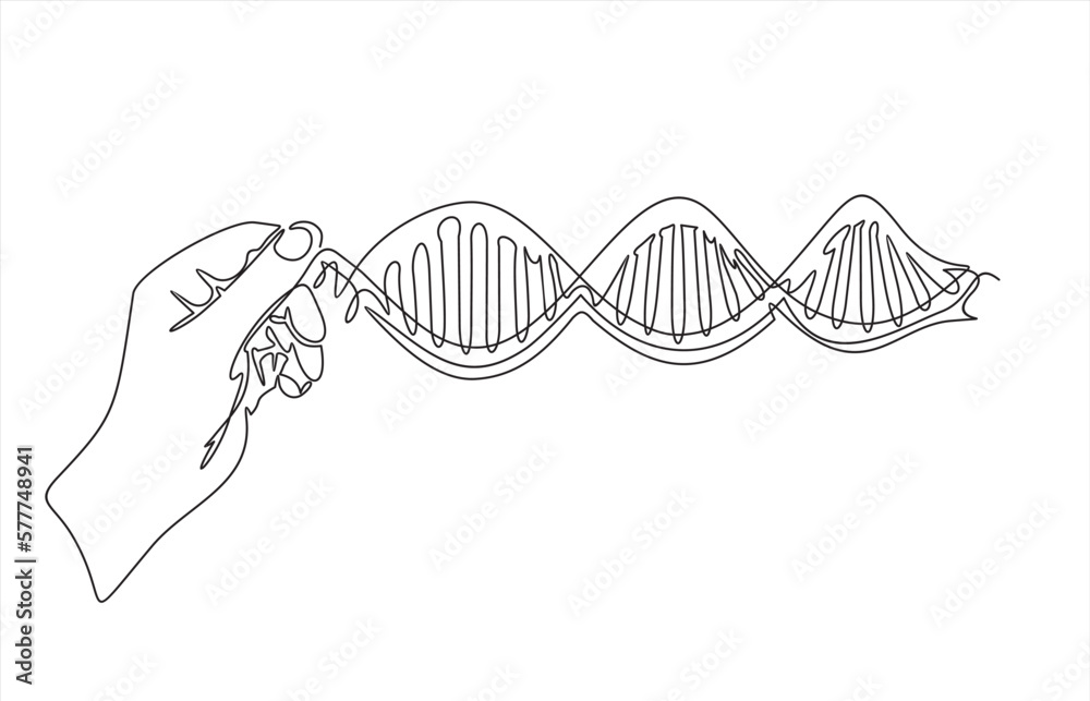 One continuous line drawing of hand holding DNA. vector illustration ...