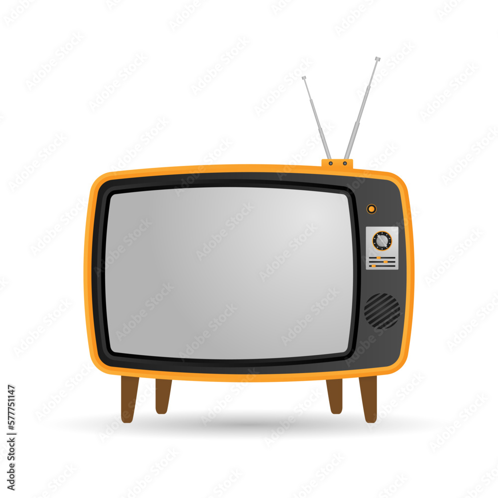 Vector illustration. Analogue retro TV with antenna, channel and signal ...