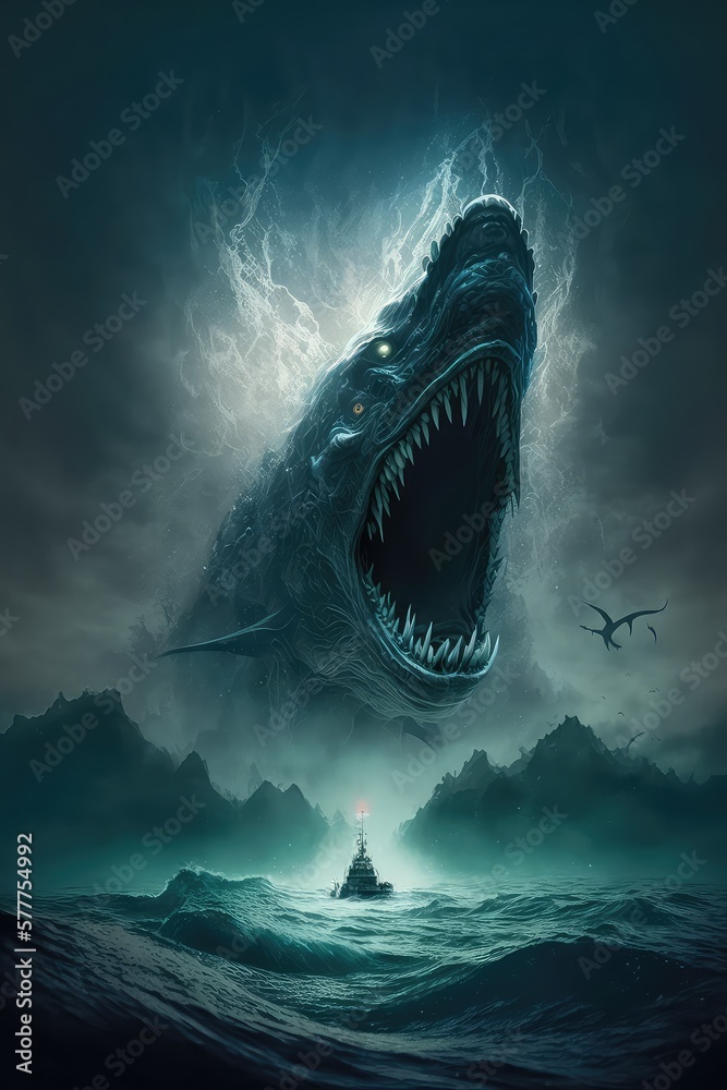 Fantasy book cover. Children`s book cover. A giant monster emerging ...