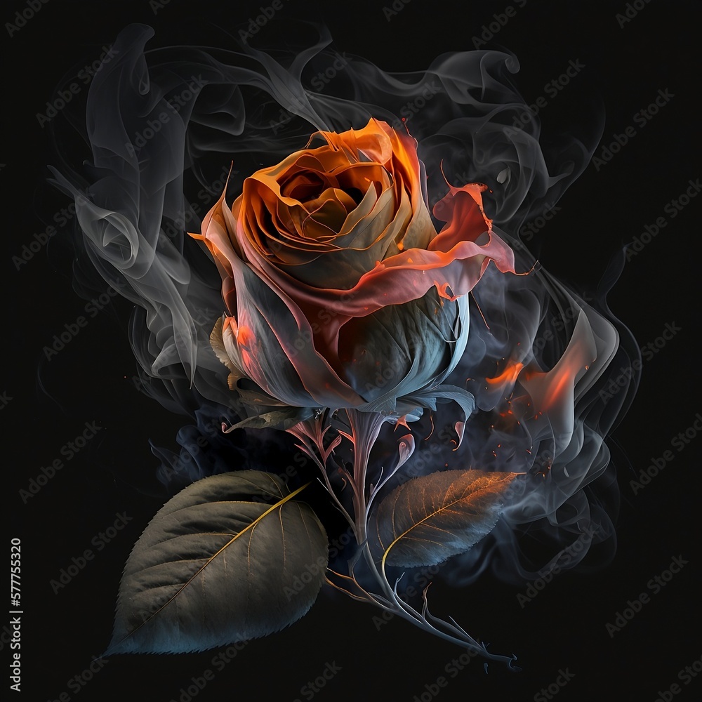 Rose in the smoke.Flower in the smoke on a dark background. Rose and ...