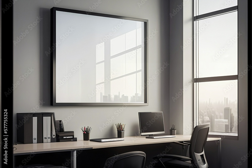 Mockup of black frame in office interior Stock Illustration | Adobe Stock