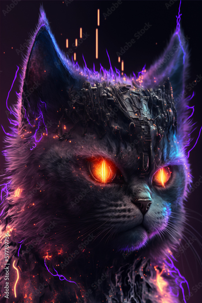 detailed portrait of a Demoniac cyberpunk Cat made with ashes ...