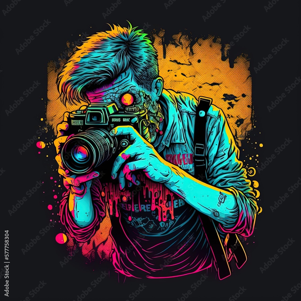 Zombie photographer illustration, holding camera dslr, mirrorless ...