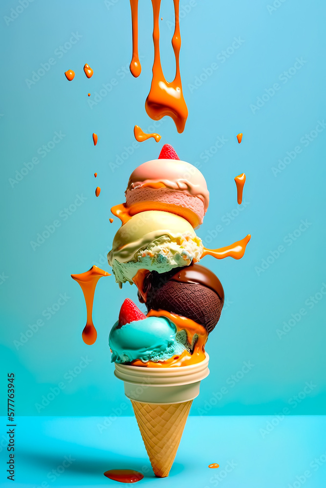 Ice cream. Deconstructed ice cream design. Minimal summer background ...