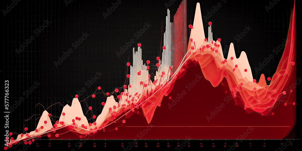 A vivid graph with a transparent background and shades of red is ...