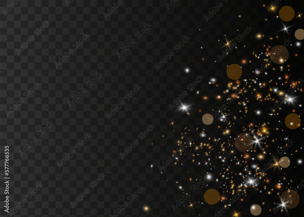 Yellow sparks glitter special light effect. Vector sparkles on transparent background. Sparkling ...