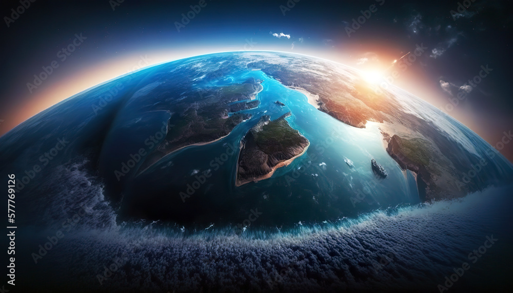 Sunrise on earth. The curvature of the planet Earth. Aerial shots of ...