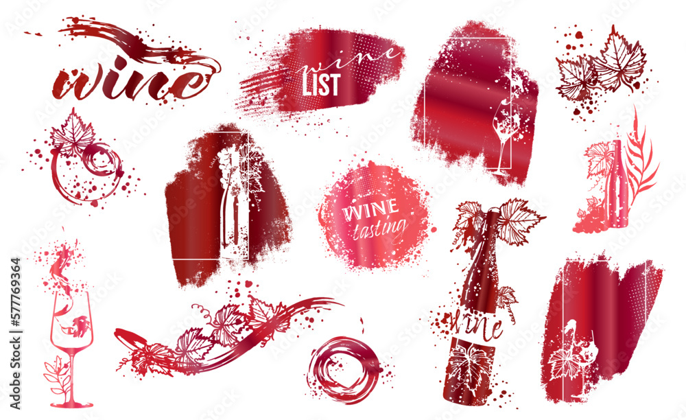 Wine Designs - Collection of wine glasses and bottles. Hand drawn ...
