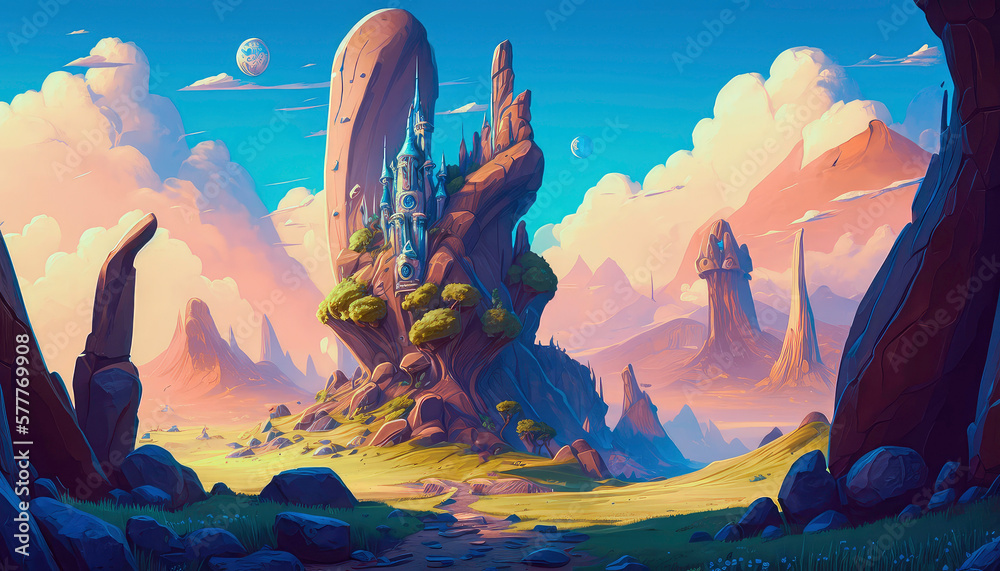 Fantasy Cartoon Forest Landscape Background With Night Sky and Stars ...