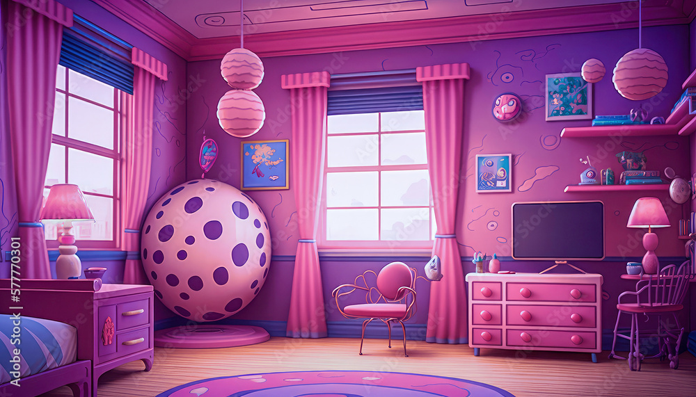Pink Paradise Cartoon Pink Room Background | Sweet Girly Cartoon ...
