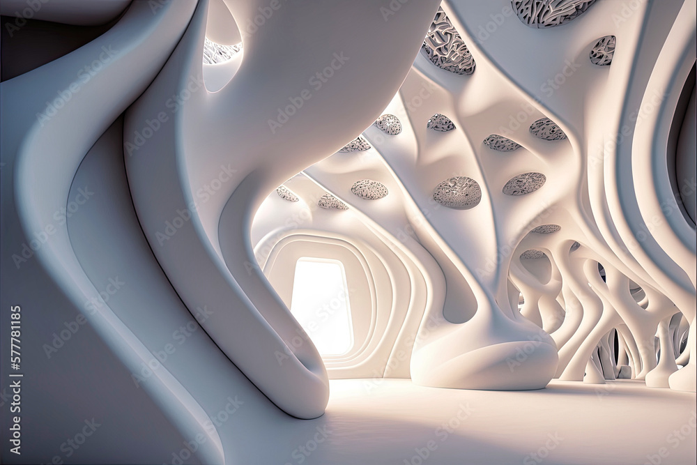 Abstract architecture background. Modern white interior and exterior ...